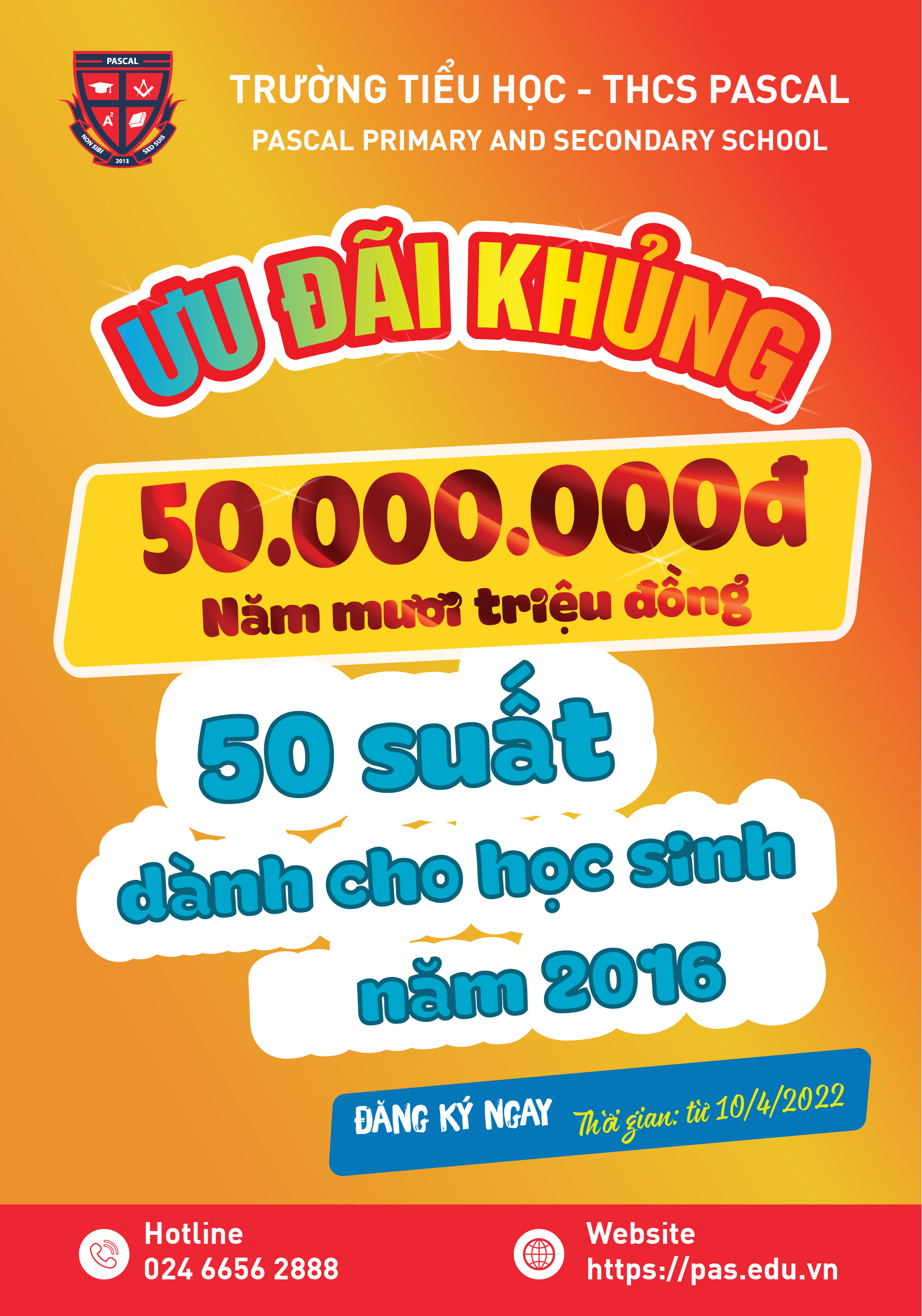 Trường Pascal tặng voucher cho học sinh lớp 1 nhân dịp khai trương